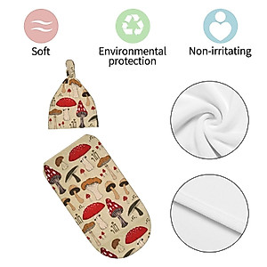Mushroom Baby Stuff Newborn Swaddle Blanket Baby Blankets Infant Sleep Sack Wrap Soft Stretchy With Beanie Hat For Photography Boy Girl Gifts 2 pack