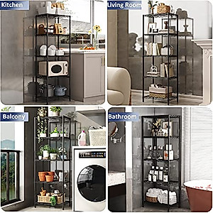 JEROAL 5-Tier Wire Shelving Unit, Multipurpose Standing Storage Shelves Metal Display Rack for Pantry Laundry Bathroom Kitchen Garage Closet Organization,350LbS Capacity,13.8" D×21" W×61" H,Black