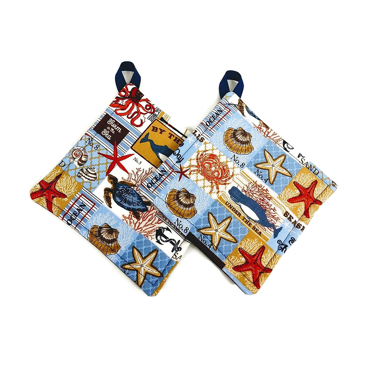 Potholder set in a Seas the Day, Beach Fabric Print by Sewuseful Studios LLC