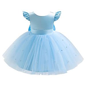 Baby Flower Girl Dress: Toddler Dress for Wedding First Communion Baptism Christening Dresses First Birthday Outfit Newborn Photoshoot Cake Smash Infant Kids Princess Tulle Gown Blue 18-24 Months