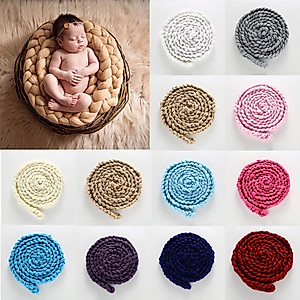 Matissa Newborn Baby Photography Props Braided Rope Basket Filler Photography Background Rug Blanket (Light Pink)