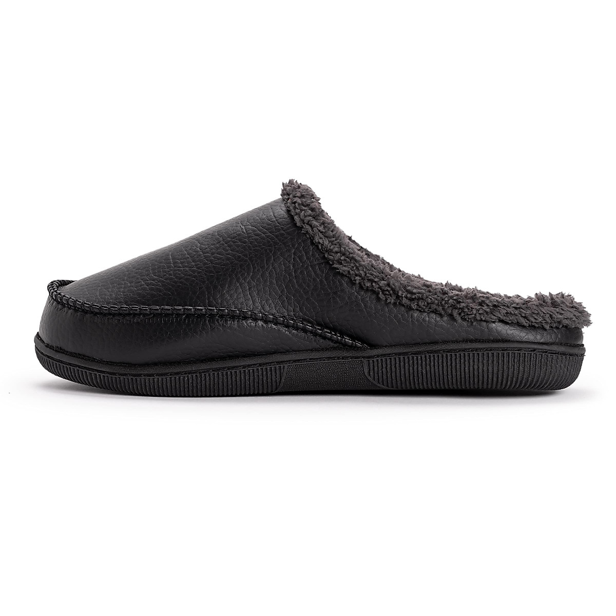 MUK LUKS Men's Faux Leather Clog Slipper, Black, 10-11