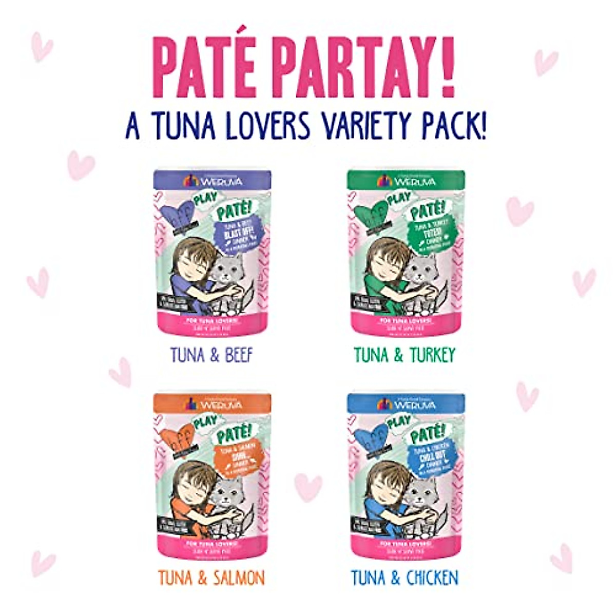 Weruva B.F.F. Play - Best Feline Friend Pate Lovers, Aw Yeah!, Pate Partay! Variety Pack, 3oz Pouch (Pack of 12)