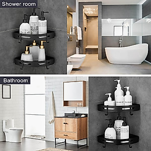 WPT Corner Shower Caddy, 2 Pack Adhesive Shower Corner Shelf, Shower Organizer Storage Wall Mounted No Drilling for Bathroom and Kitchen, Black