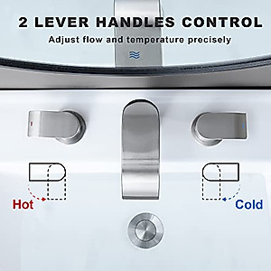 Brushed Nickel Waterfall Bathroom Faucets for Sink 3 Hole - Widespread Bathroom Faucet Two Handles 8 Inch, Modern Bathroom Sink Faucet, with Metal Pop Up Drain Assembly & Supply Lines