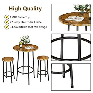 AWQM Bar Set, Kitchen Pub Table with 2 Stools, Rustic Brown