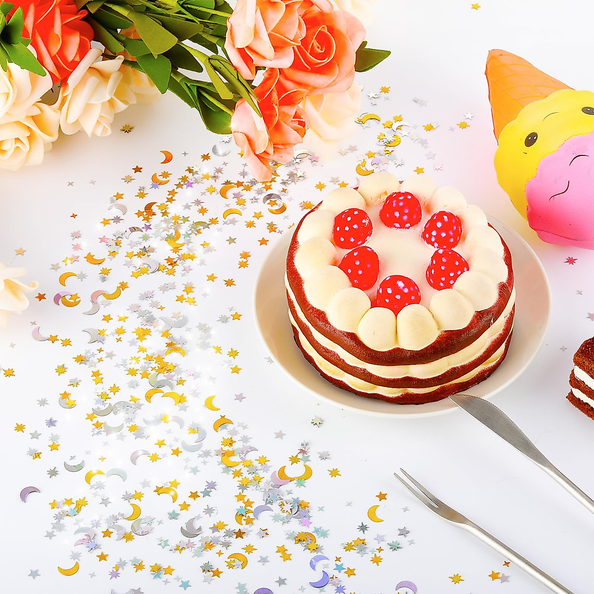 60 g Gold & Silive Confetti Christmas Confetti Stars Moons Planet Confetti Holographic Star And Moon Table Confetti For Party DIY Rainbow Metallic Glitter Foil Sequin Scatter For Birthday Wedding