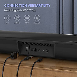 BESTISAN Sound bar, Soundbar Wired and Wireless Bluetooth 5.0 HDMI-ARC Speaker for TV (28 Inches, HDMI-ARC Connection, Optical Cable Included, DSP, Bass Adjustable, Wall Mountable)