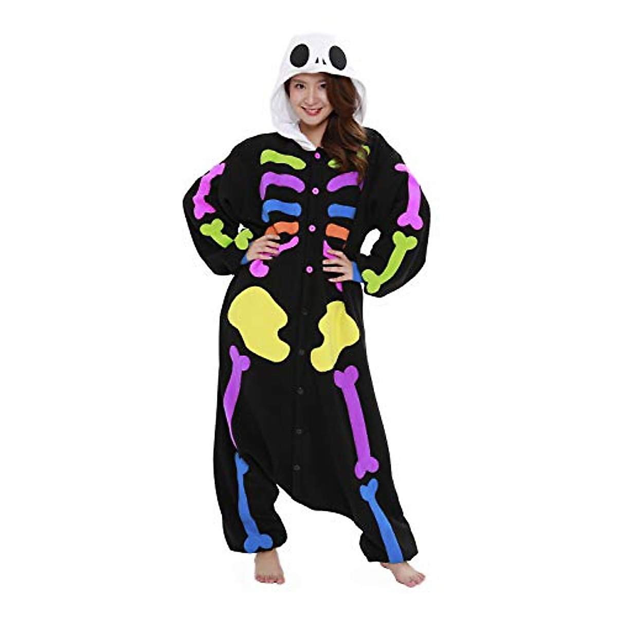 SAZAC Halloween Skeleton Colorful Onesie Costumes (Adults, Skeleton Colorful)