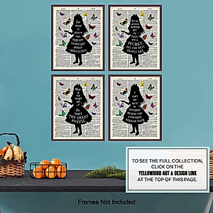 Alice Wonderland Wall Decor Quote Set - 8x10 Dictionary Art Photo Prints - Kids or Girls Bedroom Decor, Room Decorations - Wonderful Gift - Unframed Poster with Butterflies