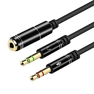 navor Headset Splitter Cable, 3.5mm Female to Headphone Mic and Audio, Y Splitter Adapter Cable for Laptop Computer -Black