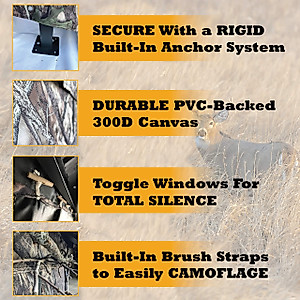 Deluxe Steel Frame True Timber® Camo 3 or 4 Person Hunting Ground Blind - (8) Shoot Through Mesh Windows and Anchoring System Included