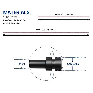 BRIOFOX Simple Shower Curtain Rod - Modern Shower Rod Tension - Rust Proof Non-Slip 42-72 inches Stainless Steel, Matte Black