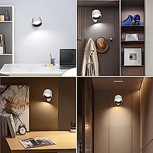 Amouhom LED Wall Sconce with Remote Touch Control Wall Mounted Night Light 5 Brightness Levels &7 Colors with 2500 mAh Battery 360° Rotating Bedside Lamp for Bedroom Living Room (White)