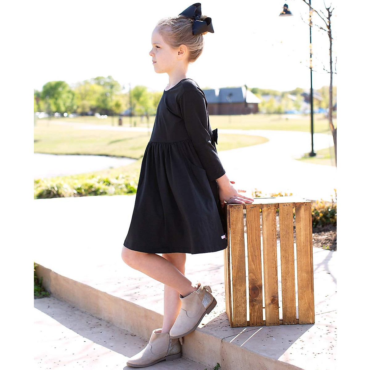 RuffleButts Black Twirl Dress - 3-6m