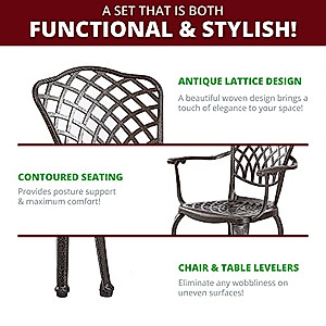 Kinger Home 2-Piece Cast Aluminum Outdoor Patio Chairs, Patio Chairs Set of 2, Patio Seating, Chairs for Outside, Woven Design, Rust Resistant - Bronze