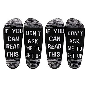 LEVLO If You Can Read This Don't Ask Me To Get Up Father's Day Gift Funny Mens Cotton Elastic Unisex Socks (2 Pairs/Set)
