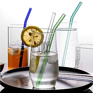 Reusable Bent Glass Drinking Straws,Set of 12 Bent Straws With 2 Cleaning Brushes,Shatter Resistant,Non-Toxic,Eco Friendly Reusable Straws (Multi-Color 12 Pack)