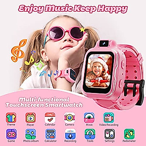 Kids Digital Watch Girls, Best Christmas Birthday Gifts for Age 3 4 5 6 7 8 9 Years Children,Touchscreen Toddler Sport Smart Watch with Camera FM MP3 Pedometer - Light Pink with 32GB SD Card
