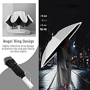 BangBoom Automatic Reverse Folding Umbrella Windproof Waterproof Inverted Sun Protection Umbrella with Reflective Tape, Portable Travel Umbrellas with Reinforced Frame for Rainy Sunny Days (White)
