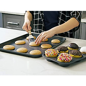 Elbee Home 8-Piece Nonstick Aluminized Steel, Space Saving Baking Set , With Deep Roasting Pan, Cookie Sheet, Cake Pans, Muffin Pans and Baking Pan PFOA & PFOS Free