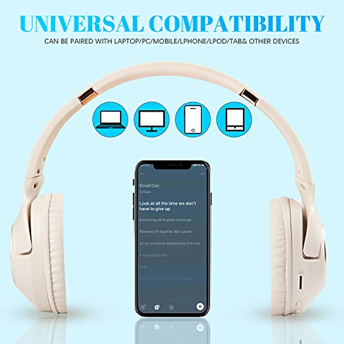 mucro Bluetooth Headphones Over-Ear Wireless & Wired Headphones with Mic Foldable HiFi Stereo On-Ear Headset Deep Bass with Soft Earmuffs for Phone TV PC Online Class Office