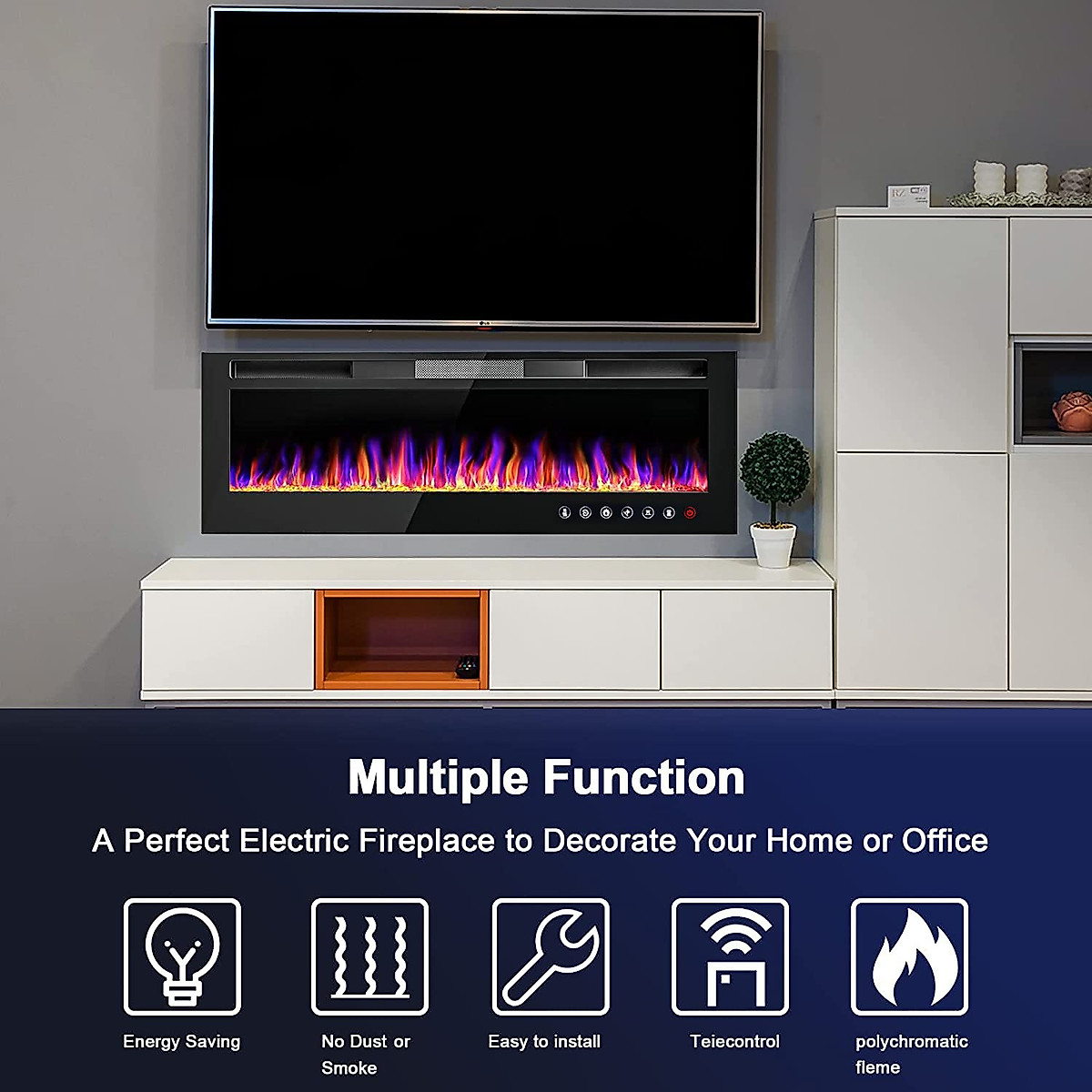 Frhlozdx 42 Inch Electric Fireplace in-Wall Recessed and Wall Mounted Fireplace,Linear Fireplace with Multicolor