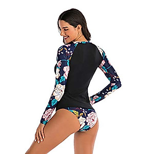 Missli Women Sunscreen Long Sleeve Floral Print Tankini Beach Surfing Suit Swimwear Bathing Suits Two Piece Swimsuits