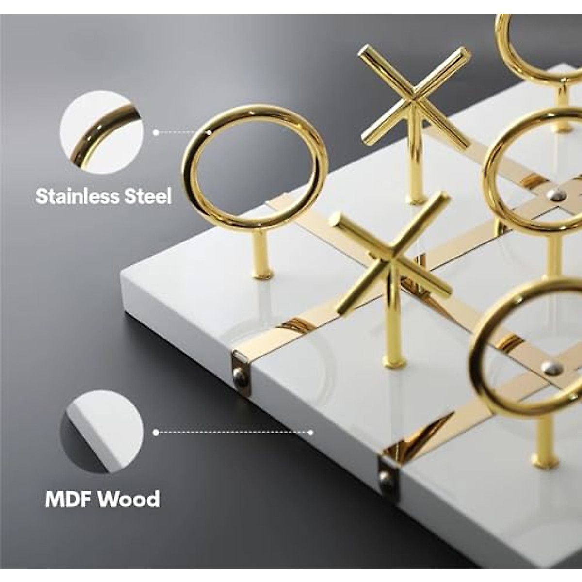 Deluxe Edition Tic Tac Toe Board Game for Family Night, Unique, Living Room Office Decor, Handmade with Wood and Steel