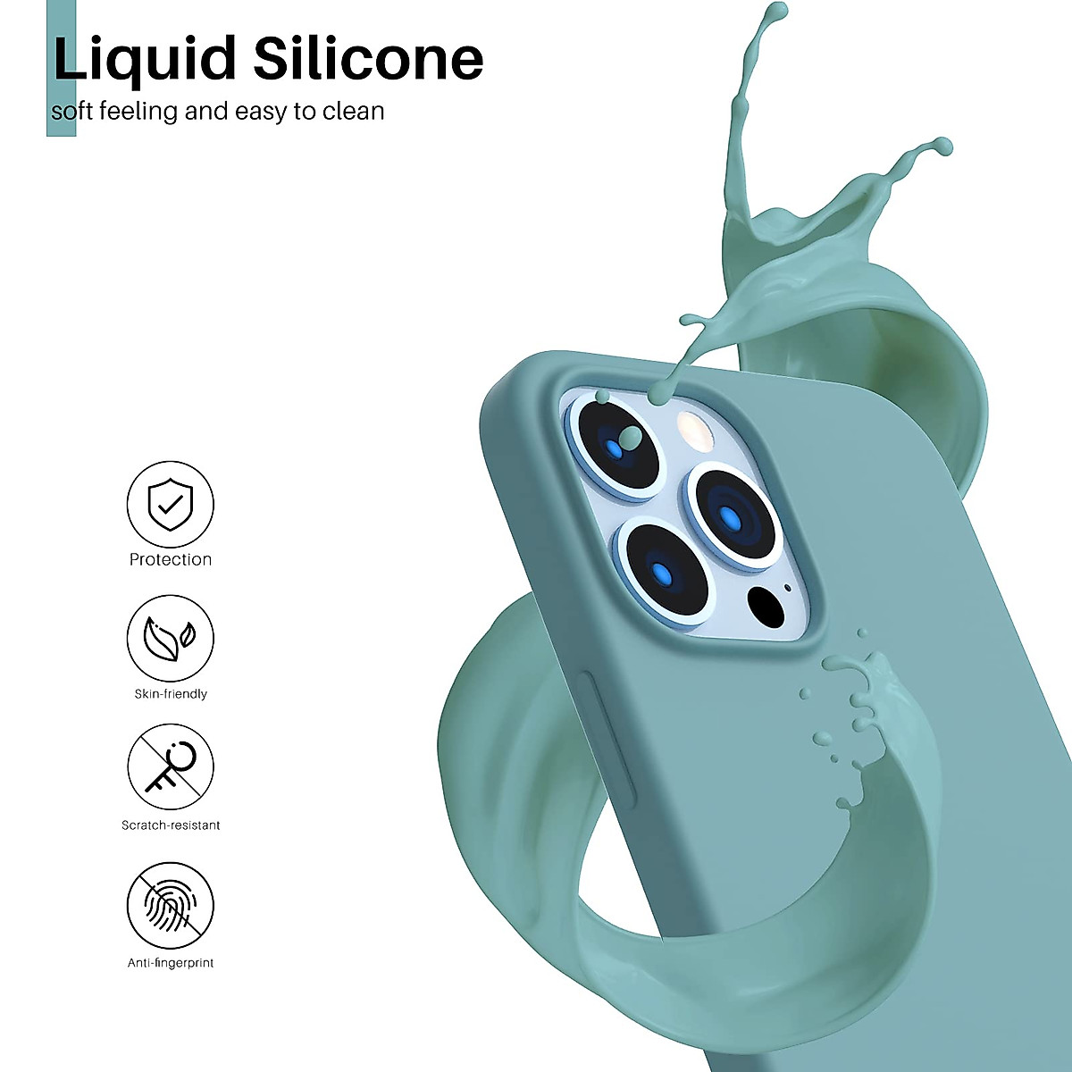 ORNARTO Compatible with iPhone 13 Pro Max Case 6.7", Slim Liquid Silicone 3 Layers Full Covered Soft Gel Rubber Case Cover 6.7 inch-Cactus