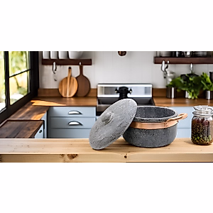 Cookstone 3 quarts Dutch oven with copper handles | Handcrafted from a block of pure soapstone | Unique, durable and eco-friendly | Non-toxic and Non-stick | THE GREEN ALTERNATIVE TO CAST IRON