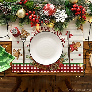 Artoid Mode Ice Cream Gingerbread Sweet Christmas Placemats Set of 6, 12x18 Inch Seasonal Winter Table Mats for Party Kitchen Dining Decoration