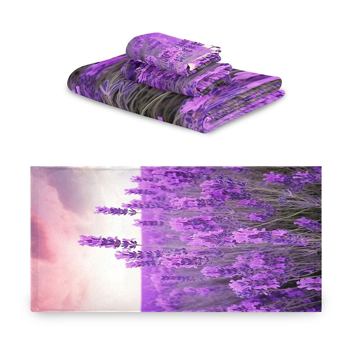 Flradish Lavender Flower Towels 3 Pack Bath Towels for Bathroom Set Soft Cotton Highly Absorbent Lightweight & Quickdry Towel Set 1 Bath Towel,1 Hand Towel,1 Washclothe