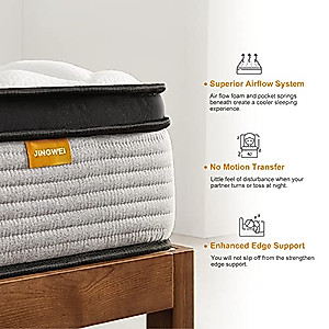 JINGWEI Queen Mattress, 10 Inch Innerspring Hybrid Mattress in a Box, Individually Pocket Coils for Motion Isolation & Cool Sleep, Queen Bed for Back Pain, Medium Firm, 60X80X10 INCH