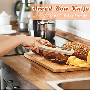Anglecai Wooden Bread Bow Knife, 15.7'' Sourdough Bread Knife Homemade Bread Serrated Slicer Cutter, Premium Stainless Steel Bagel Bread Knife Fiddle Bow Design for Easy Cutting Bread