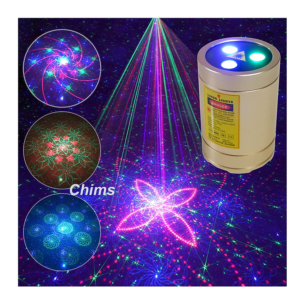 Party Lights, Chims Laser Light Show Sound Activated RGB 30 Patterns Portable Disco DJ Laser Lights for Party Dance Karaoke Birthday Indoor DJ Festival Gift Travel Camping New Year Decoration