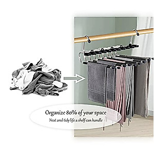 DIFENLUN Trouser Rack,2 Pack,5 Layer Multifunctional Trouser Rack,Space-Saving Stainless Steel,Non-Slip Design,Suitable for Pants Skirt Scarf,Magic Hangers(Black)