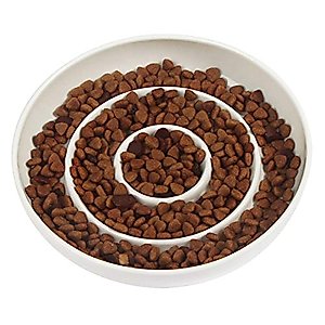 SLSON Cat Slow Feeder Bowl,Ceramic Slow Feed Cat Bowls Heavy and Shallow Wisker Stress-Free Pets Dish for Kittens Small Pets Wet Food,White