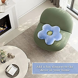 HIG 2 PCS Decorative Flower Throw Pillows, Adorable Accent Floor Pillows with Unique Sunflower Shape, 15 inch Round Fun Daisy Indie Pillows for Sofa Couch Bed Children's Tent, Velvet, Blue (Loren)