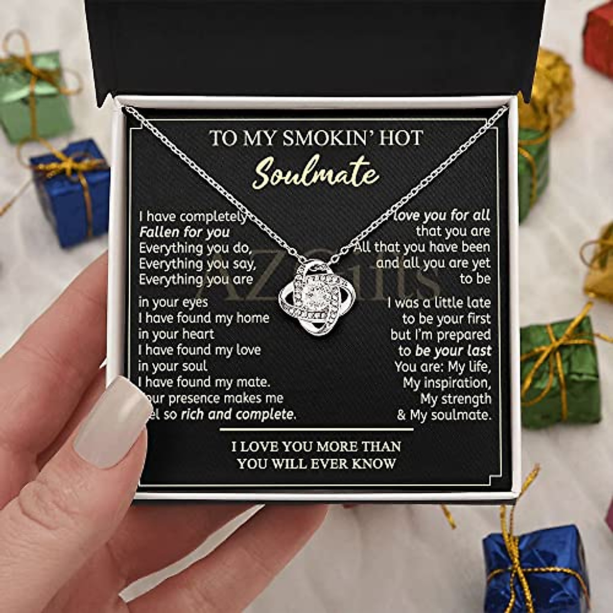 AZGifts To My Smokin' hot Soulmate Alluring Beauty Necklace With Message Card In A Box For Wife From Husband Love Always, Jewelry Women, Necklaces Wife, Your Presence Makes Me Complete, Silver