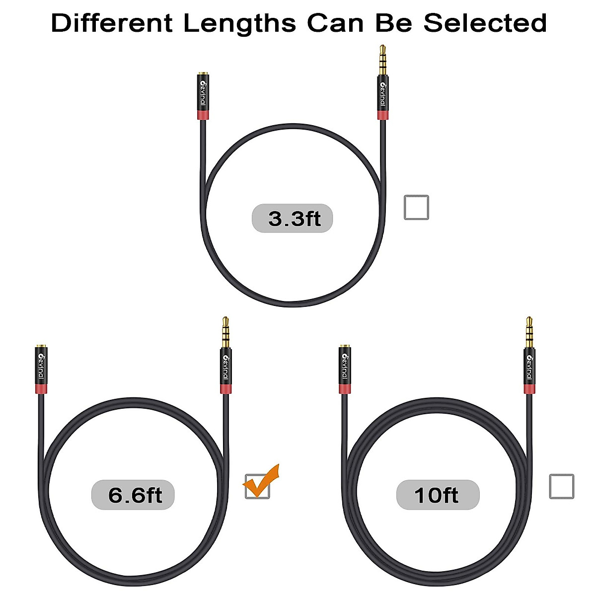 Devinal 3.5mm TRRS Headphone Extension Cable, 1/8" inch Female 4-Pole to Male Extension Cord, Mini-Jack Aux Stereo Audio Connector 6.6Ft/2M (2 Pack)