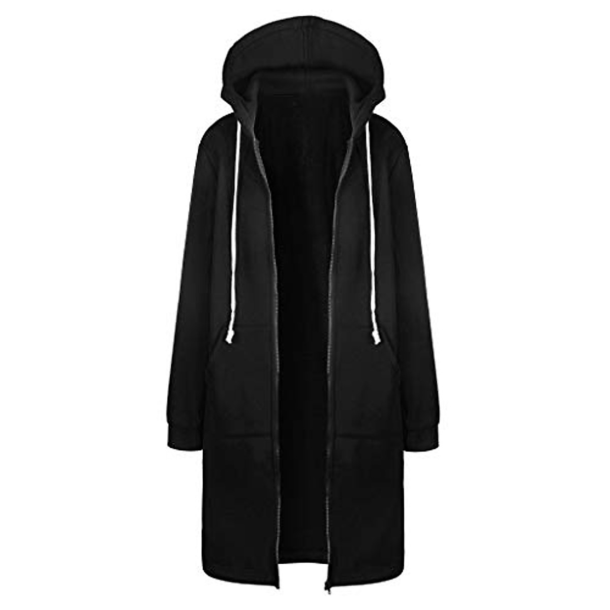 Zip Up Hoodies Women's Casual Long Tunic Sweatshirt Fall Winter Windproof Drawstring Hooded Jacket Outerwear with Pockets