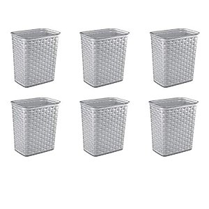 Sterilite 10346A06 3.4 Gallon/13 Liter Weave Wastebasket, Cement, 6-Pack