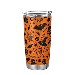 Yasala Halloween Tumbler Bat Pumpkin Ghost Spider Insulated Coffee Cup Back to School Beverage Container Office Travel Mug with Straw and Lid 20oz Holiday Gift Day of The Dead Present