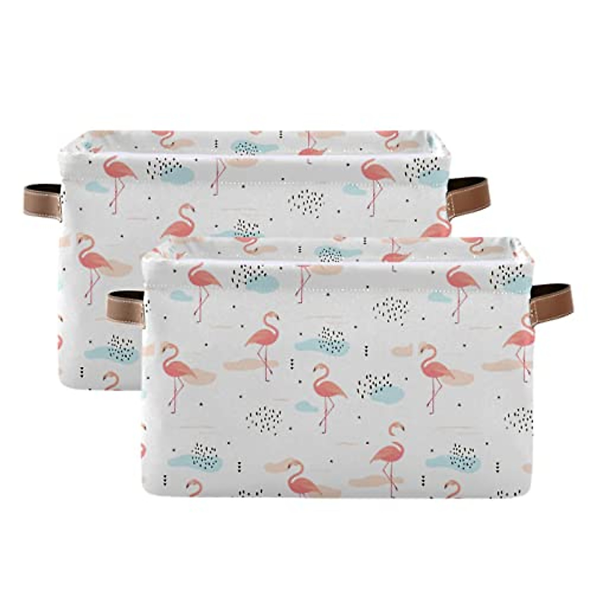 ALAZA Pink Flamingo White Large Storage Baskets with Handles Foldable Decorative 2 Pack Storage Bins Boxes for Organizing Living Room Shelves Office Closet Clothes