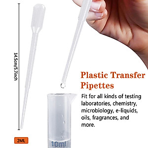 100 Pieces 2ML Plastic Transfer Pipettes, Disposable Graduated Transfer Pipettes Dropper, Calibrated Graduated Eye Dropper Suitable for Lip Gloss Transfer Essential Oils Science Laboratory Experiment