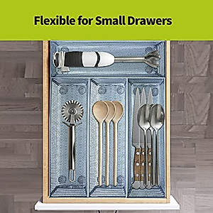 Neudeco Mesh Drawer Organizer,Silverware Drawer Organizer,Metal Cutlery Tray and Utensil Organizer for Flatware,Knives,Spoon, Cosmetic (Silver)