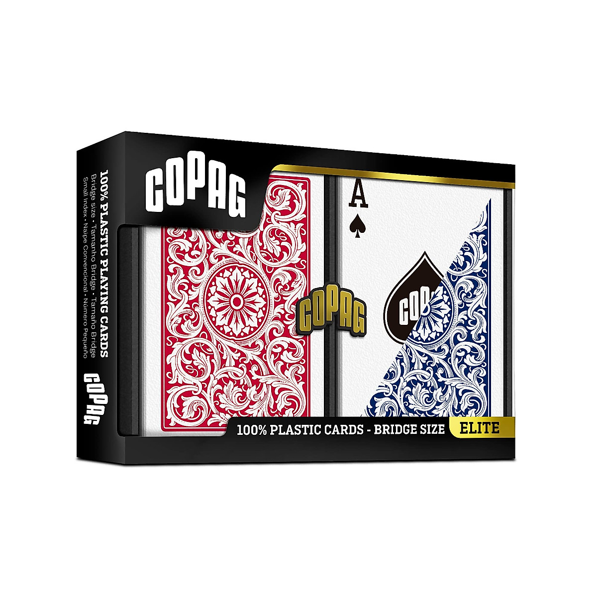 Copag 1546 Design 100% Plastic Playing Cards, Bridge Size (Narrow) Red/Blue (Standard Index, 1 Set)