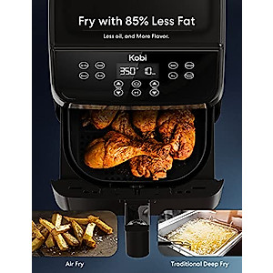 Kobi Air Fryer, XL 5.8 Quart,1700-Watt Electric Hot Air Fryers Oven & Oilless Cooker, LED Display, 8 Preset Programs, Shake Reminder, for Roasting, Nonstick Basket, ETL Listed (100 Recipes Book Included) (Black)