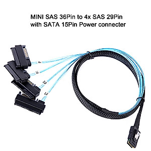 ADCAUDX Mini-SAS to SAS-Cable: 1M SFF8087 to SAS SFF-8087 to SFF-8482 Connector 4X SAS with SATA-Power Adapter Cable (3.3FT)